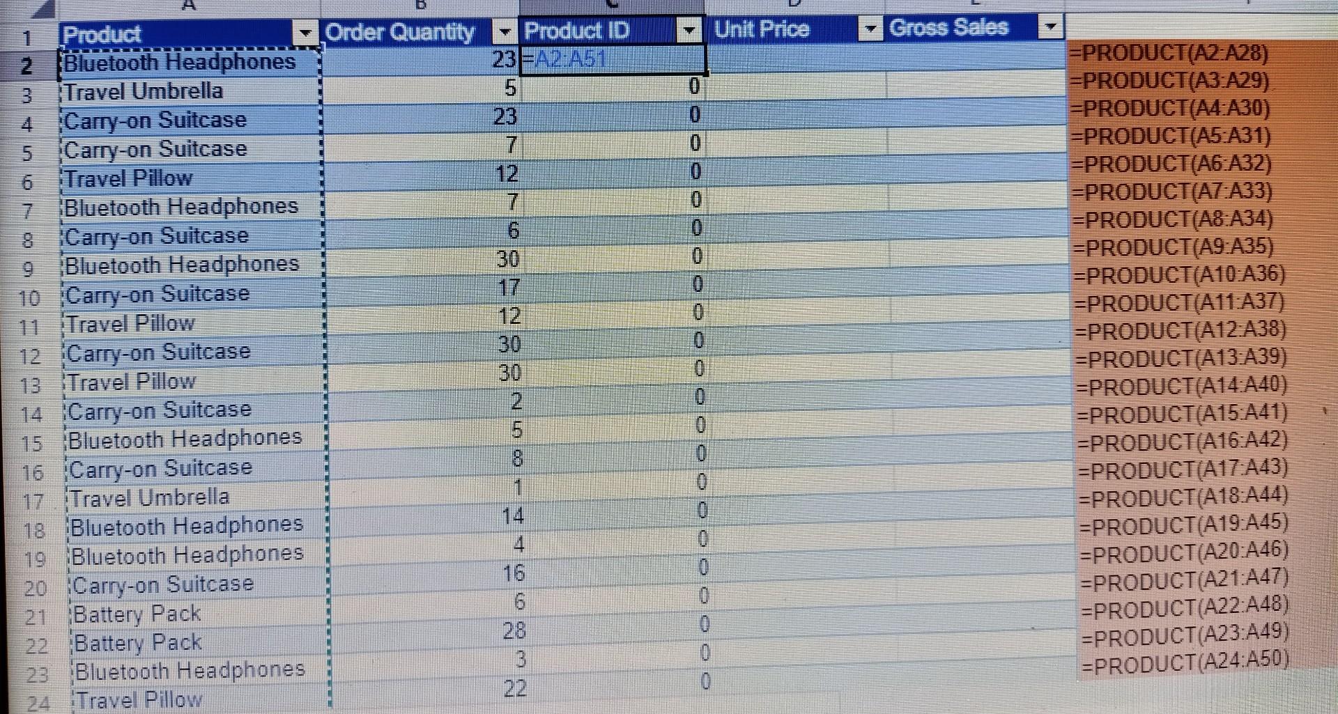 Solved In the given spreadsheet, columns A though E | Chegg.com
