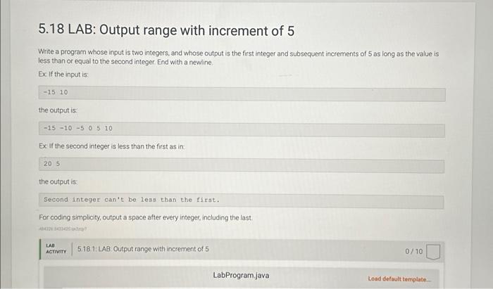 Solved 5 18 Lab Output Range With Increment Of 5 Write A