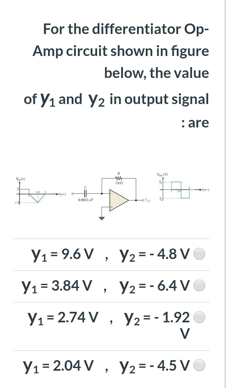 Solved For the differentiator Op- Amp circuit shown in | Chegg.com