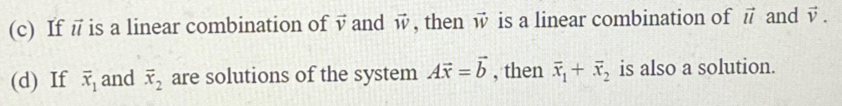Solved (c) ﻿If vec(u) ﻿is a linear combination of vec(v) | Chegg.com