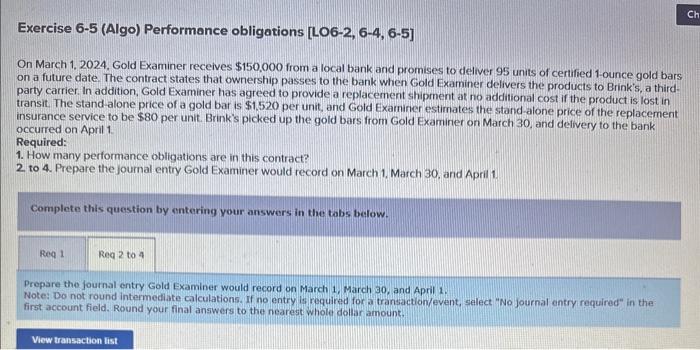 Solved Exercise 6 5 Algo Performance Obligations [lo6 2