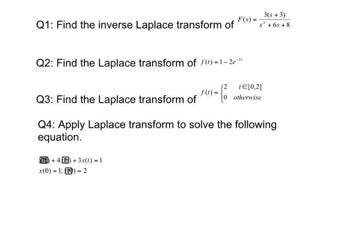 Solved Q1: Find the inverse Laplace transform of | Chegg.com