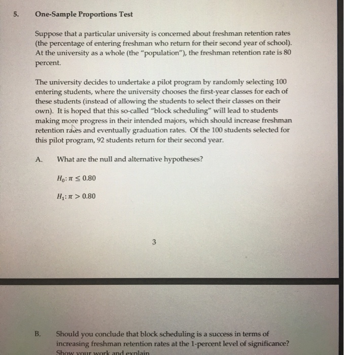 Solved 5. One-Sample Proportions Test Suppose that a | Chegg.com