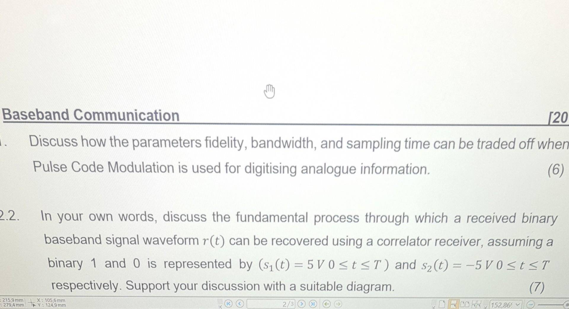 Solved Baseband Communication Discuss how the parameters | Chegg.com
