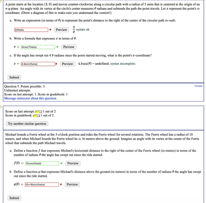 Solved A point starts at the location (3,0) and moves | Chegg.com