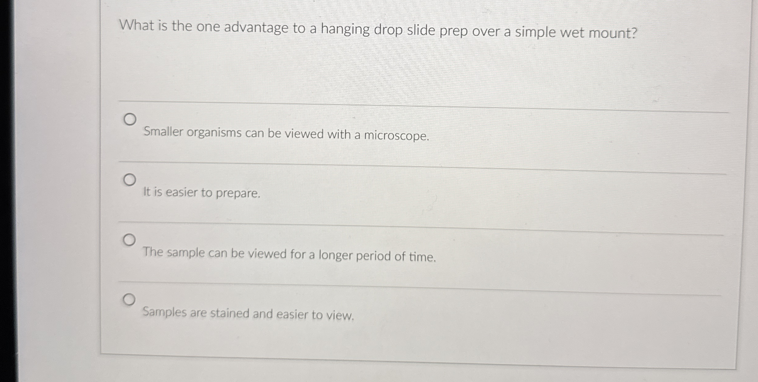 What is the one advantage to a hanging drop slide | Chegg.com