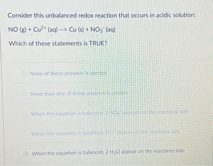 Solved Consider this unbalanced redox reaction that occurs | Chegg.com