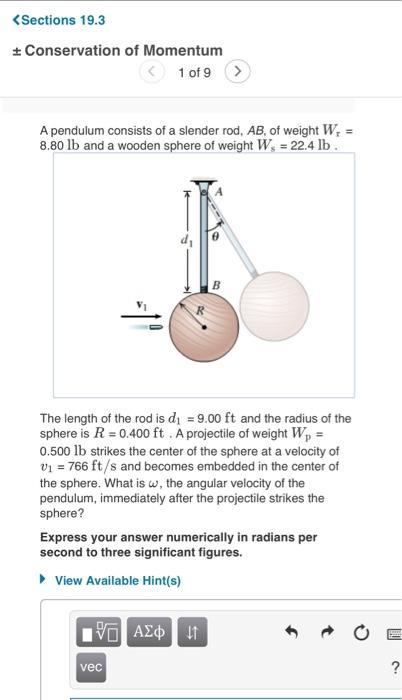 \pm Conservation of Momentum 1 of 9 A pendulum | Chegg.com