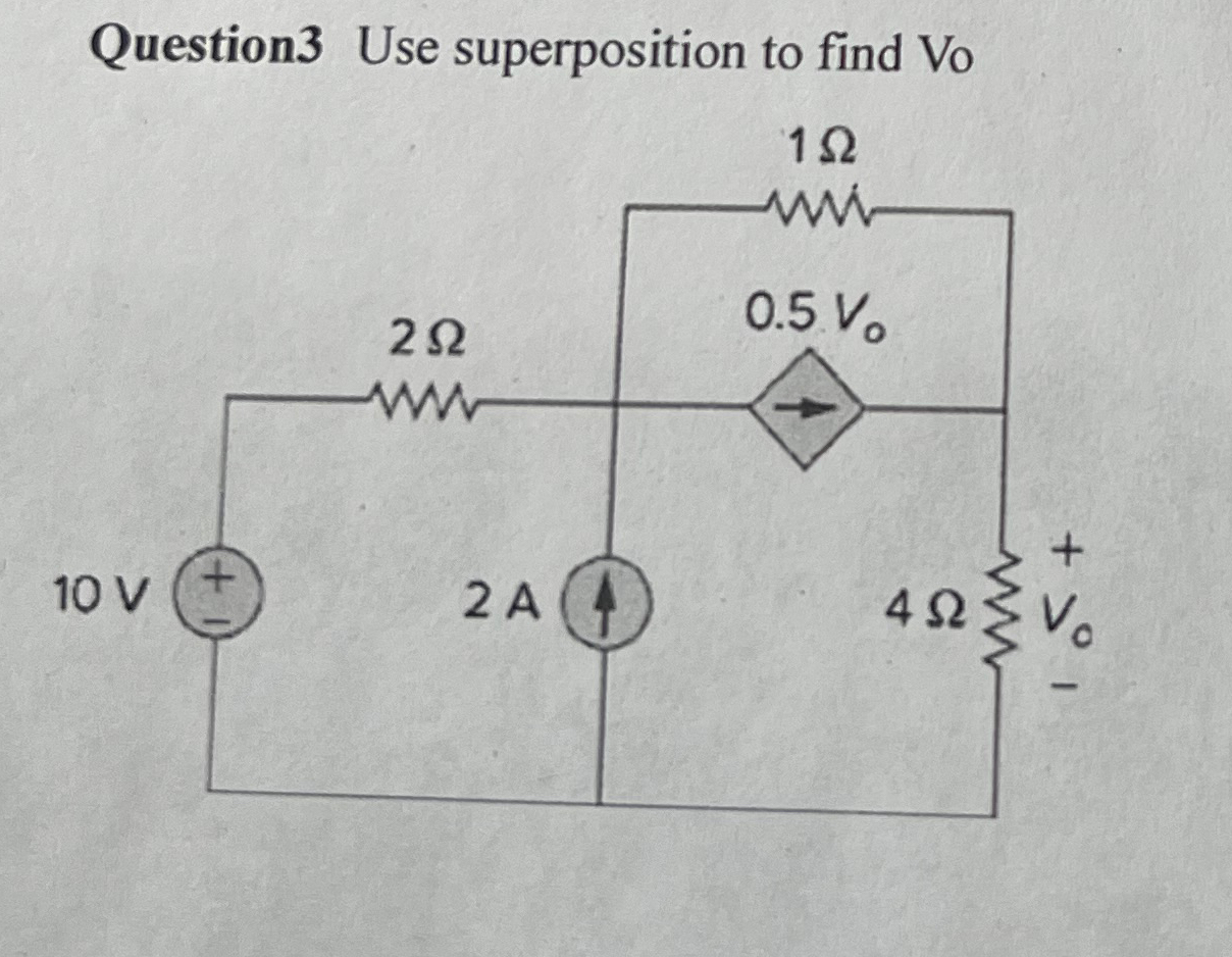 Question3 ﻿Use superposition to find Vo | Chegg.com