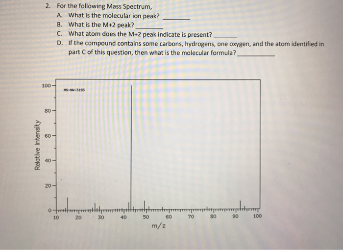 Solved 2. For the following Mass Spectrum, A. What is the | Chegg.com