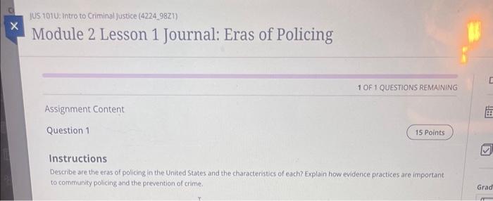 Solved Module 2 Lesson 1 Journal: Eras of Policing 1 OF | Chegg.com