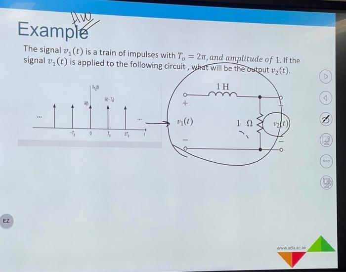 Solved The signal v1(t) is a train of impulses with To=2π, | Chegg.com