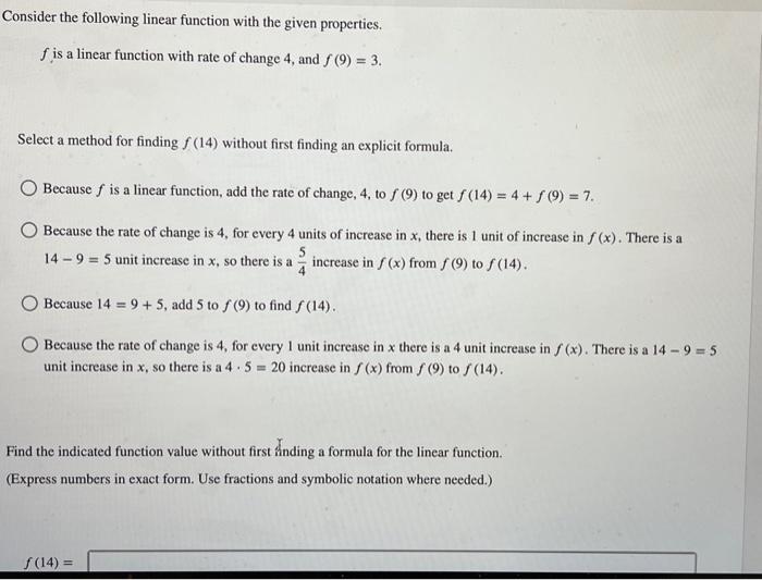 Solved Consider the following linear function with the given | Chegg.com