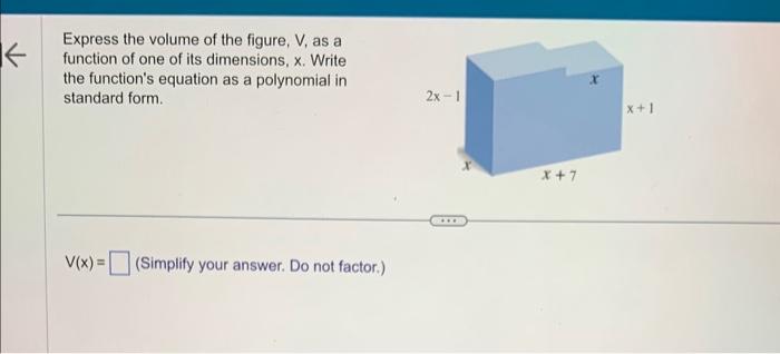 Solved Express the volume of the figure, V, as a function of | Chegg.com