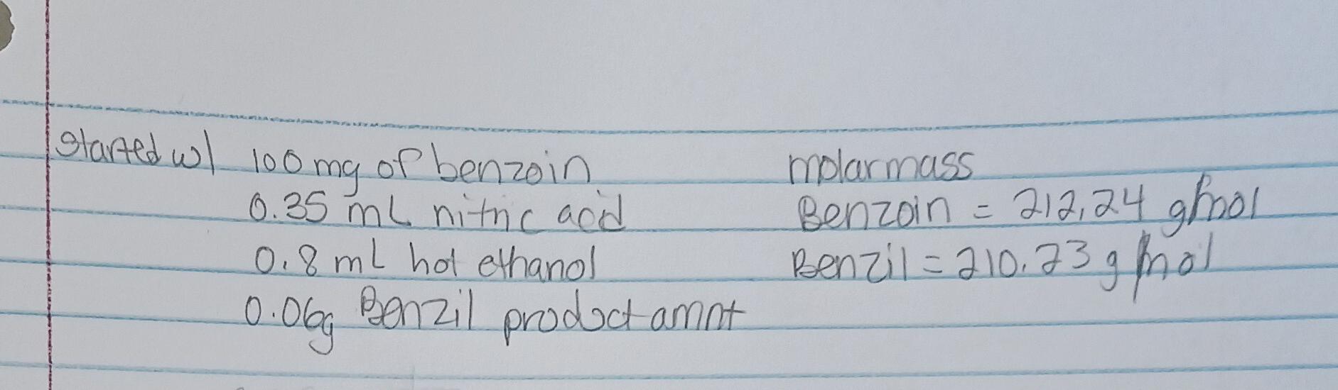Solved Started wl \\( 100 \\mathrm{mg} \\) of benzoin \\( | Chegg.com