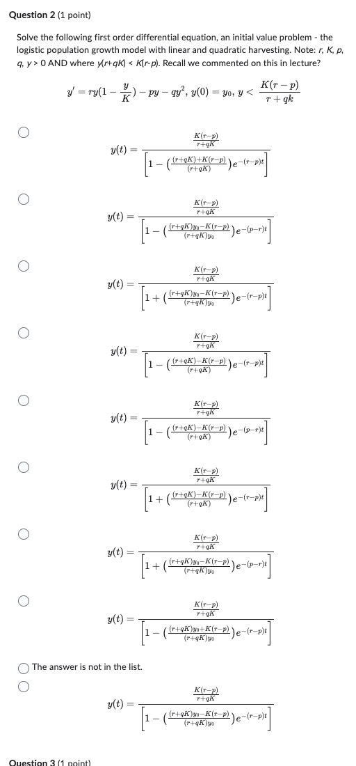 Solved Question 2 (1 ﻿point)Solve the following first order | Chegg.com