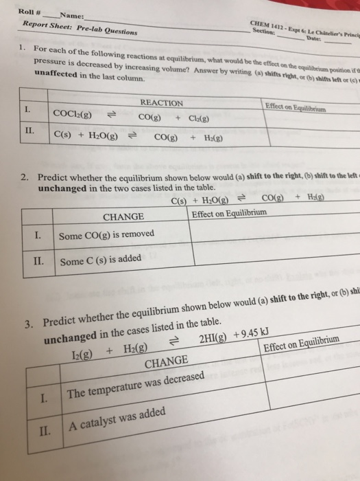 Solved Roll # Name: Report Sheet: Pre-lab Questions CHEM | Chegg.com