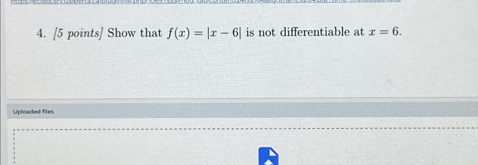 Solved points] ﻿Show that f(x)=|x-6| ﻿is not differentiable | Chegg.com