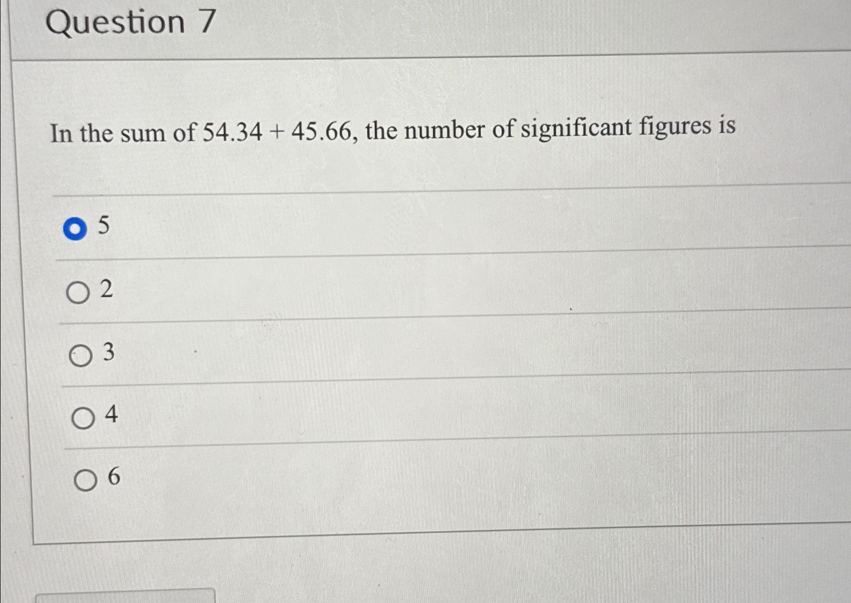 Solved Question 7In the sum of 54.34+45.66, ﻿the number of | Chegg.com