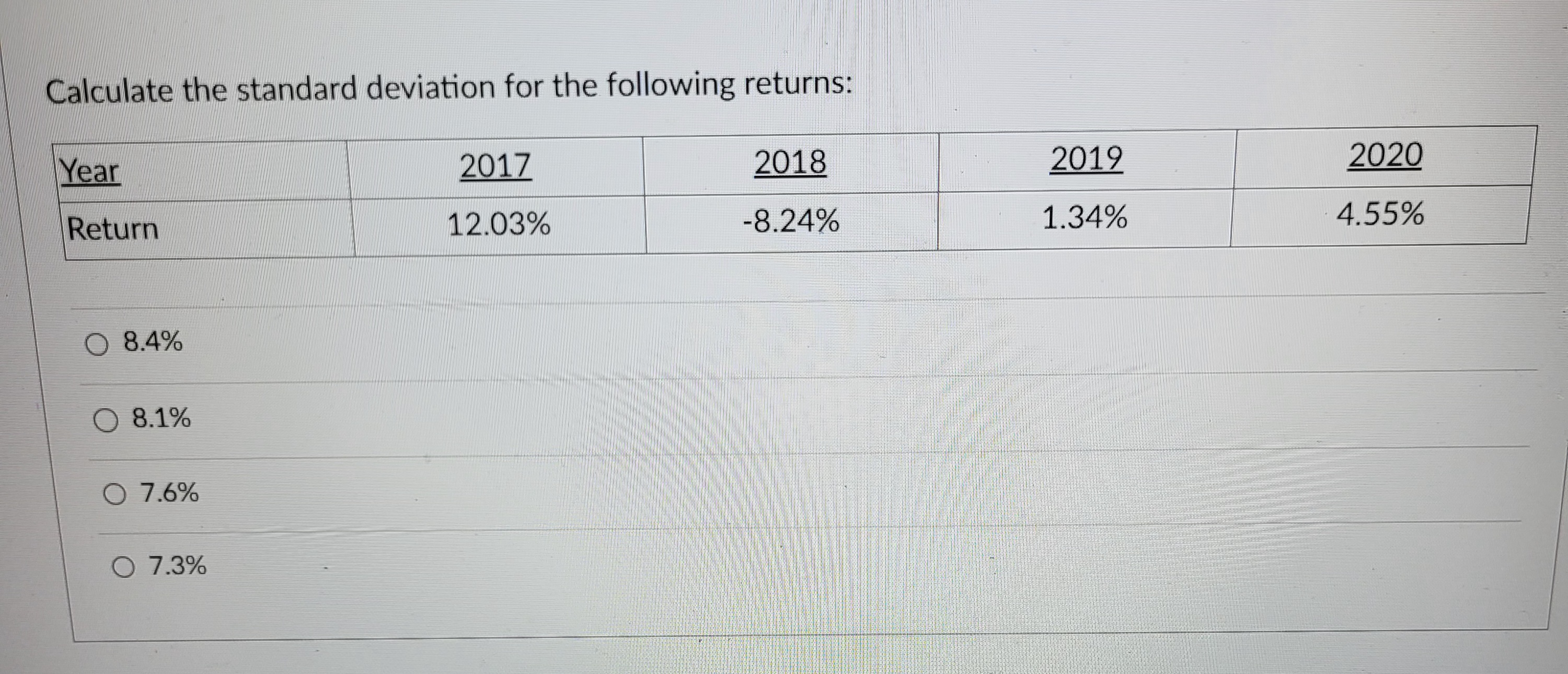 Solved Calculate the standard deviation for the following | Chegg.com