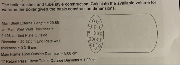 Solved The boiler is shell and tube style construction. | Chegg.com