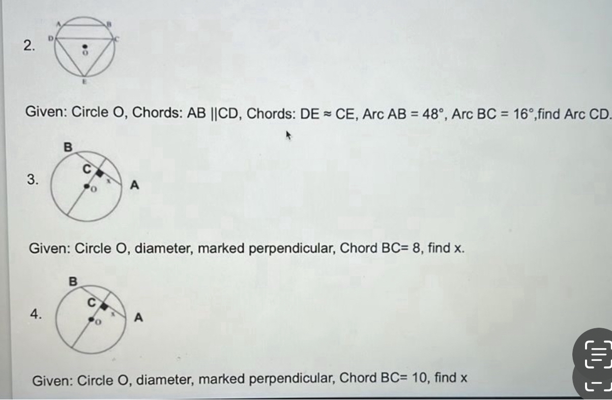 Solved Given: Circle O, ﻿Chords: AB||CD, ﻿Chords: | Chegg.com