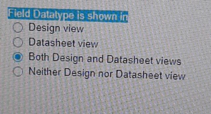 Solved Ca Field Datatype Is Shown In O Design View Datasheet 