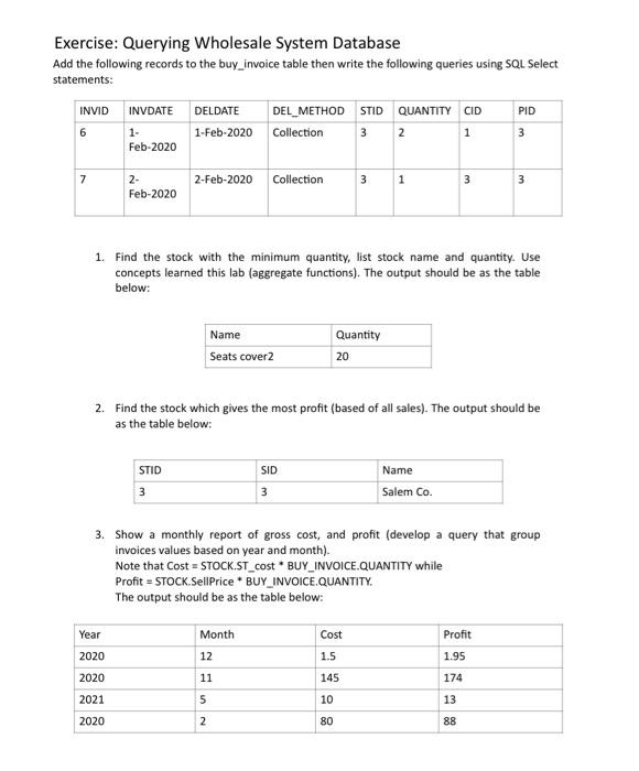 Exercise: Querying Wholesale System Database Add the | Chegg.com