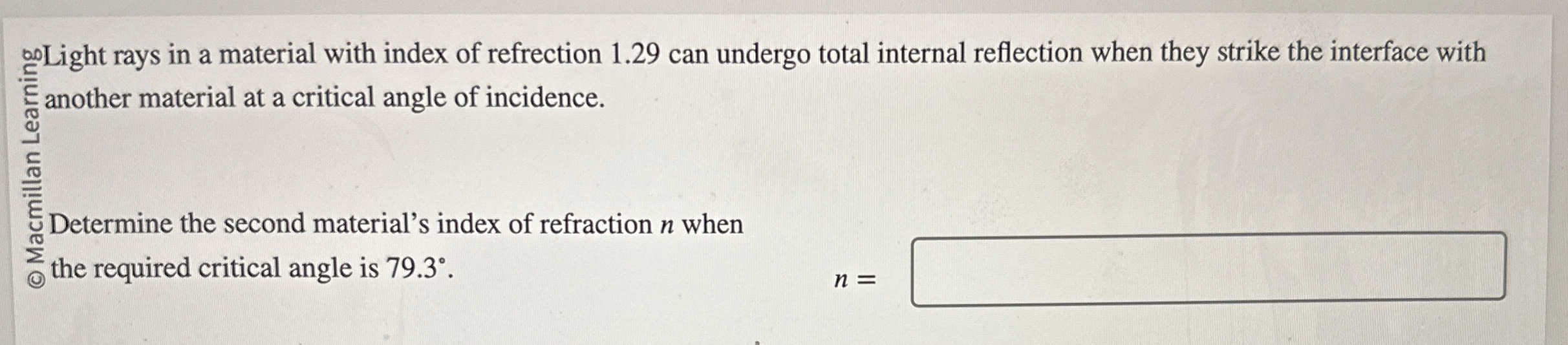 Solved ooLight rays in a material with index of refrection | Chegg.com