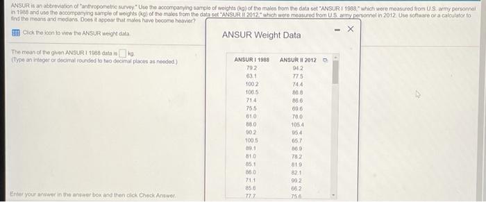 Solved ANSUR on abbreviation of anthroporotric survey. "Use | Chegg.com