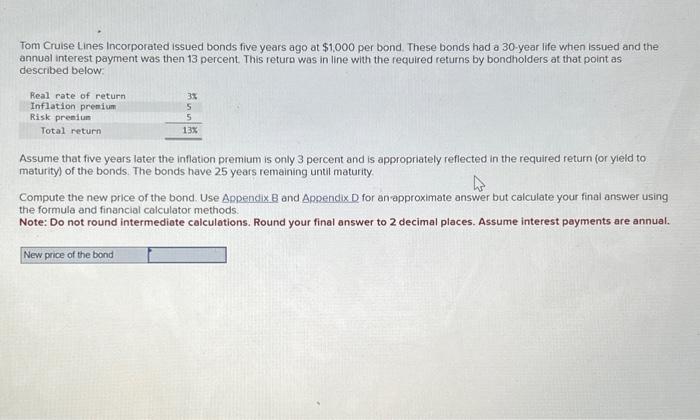 Tom Cruise Lines Incorporated issued bonds five years | Chegg.com