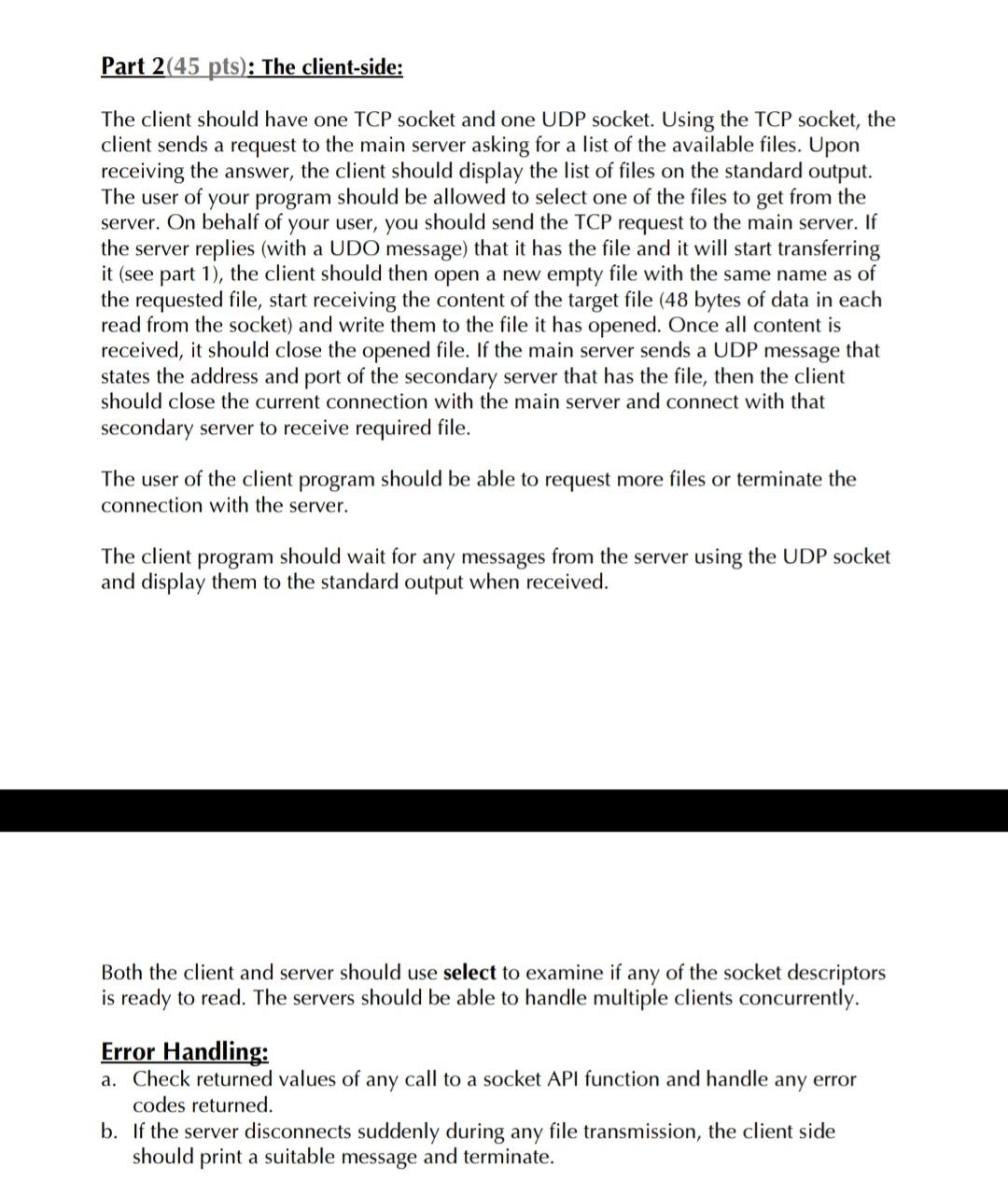 Solved Part 2(45 pts): The client-side: The client should | Chegg.com