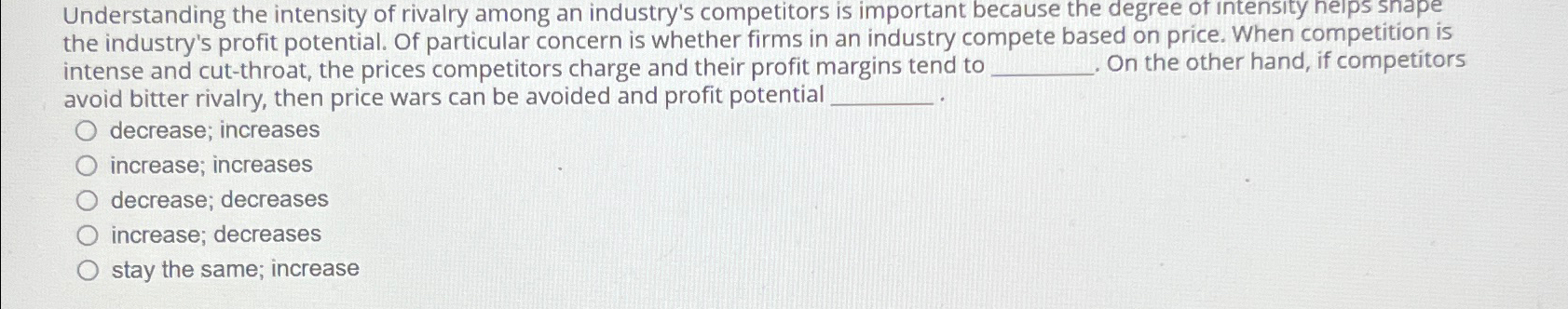 Solved Understanding the intensity of rivalry among an | Chegg.com