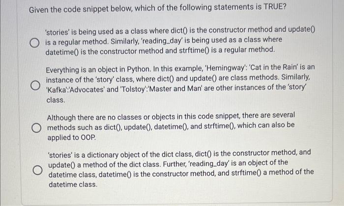 Solved Given the code snippet below, which of the following | Chegg.com