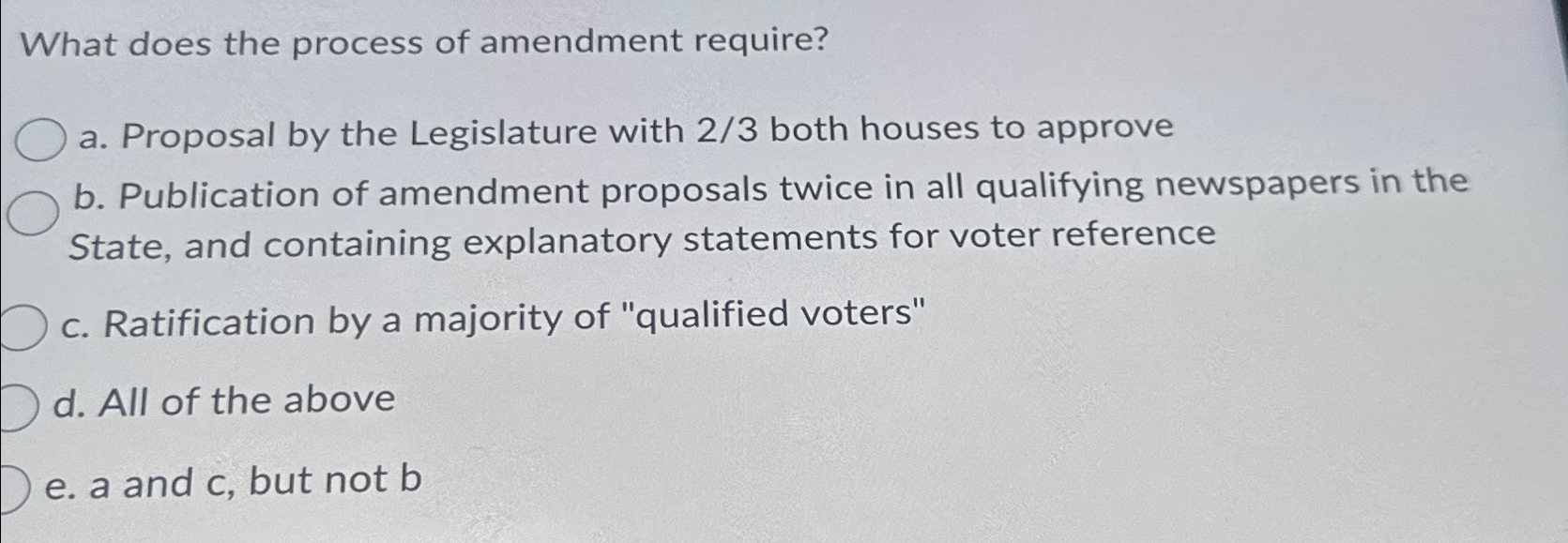 Solved What does the process of amendment require?a. | Chegg.com