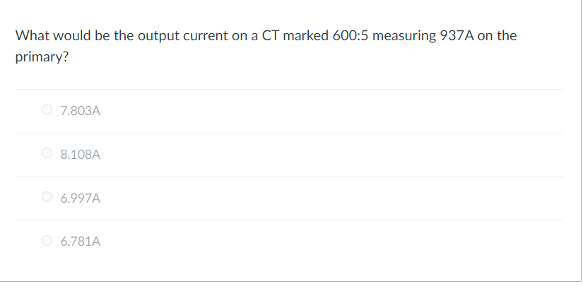 Solved What would be the output current on a CT marked 600:5 | Chegg.com