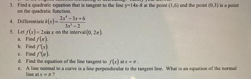 Solved 3. Find a quadratic equation that is tangent to the | Chegg.com