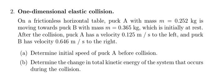Solved 2. One-dimensional elastic collision. On a | Chegg.com