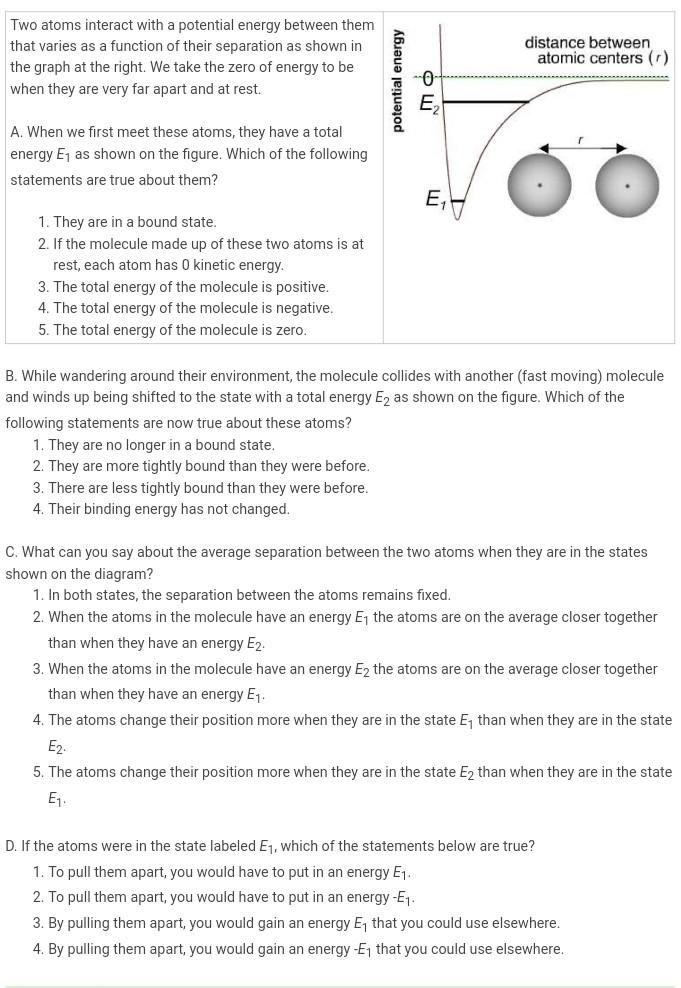 Solved Two atoms interact with a potential energy between | Chegg.com
