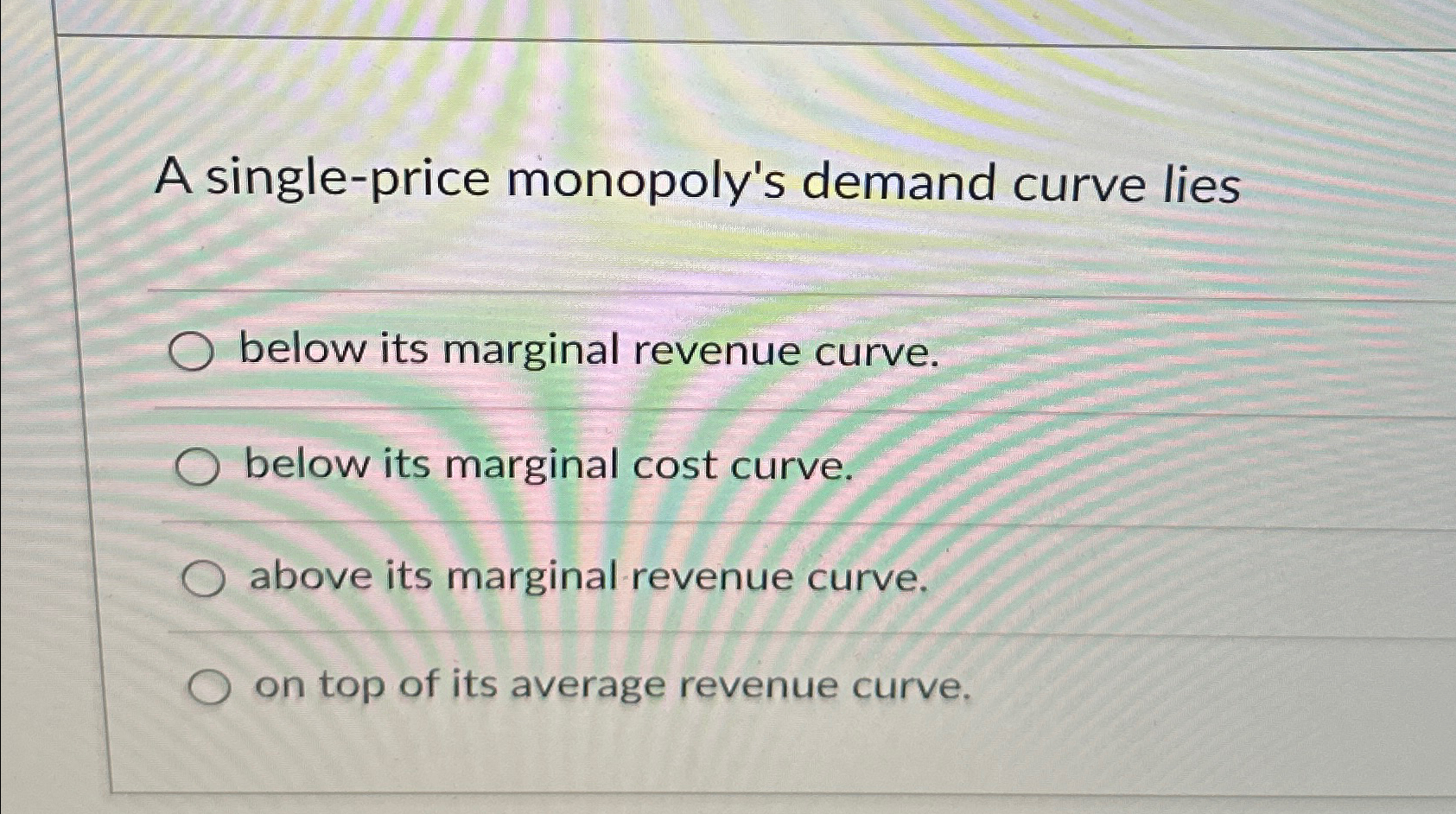 Solved A single-price monopoly's demand curve liesbelow its | Chegg.com