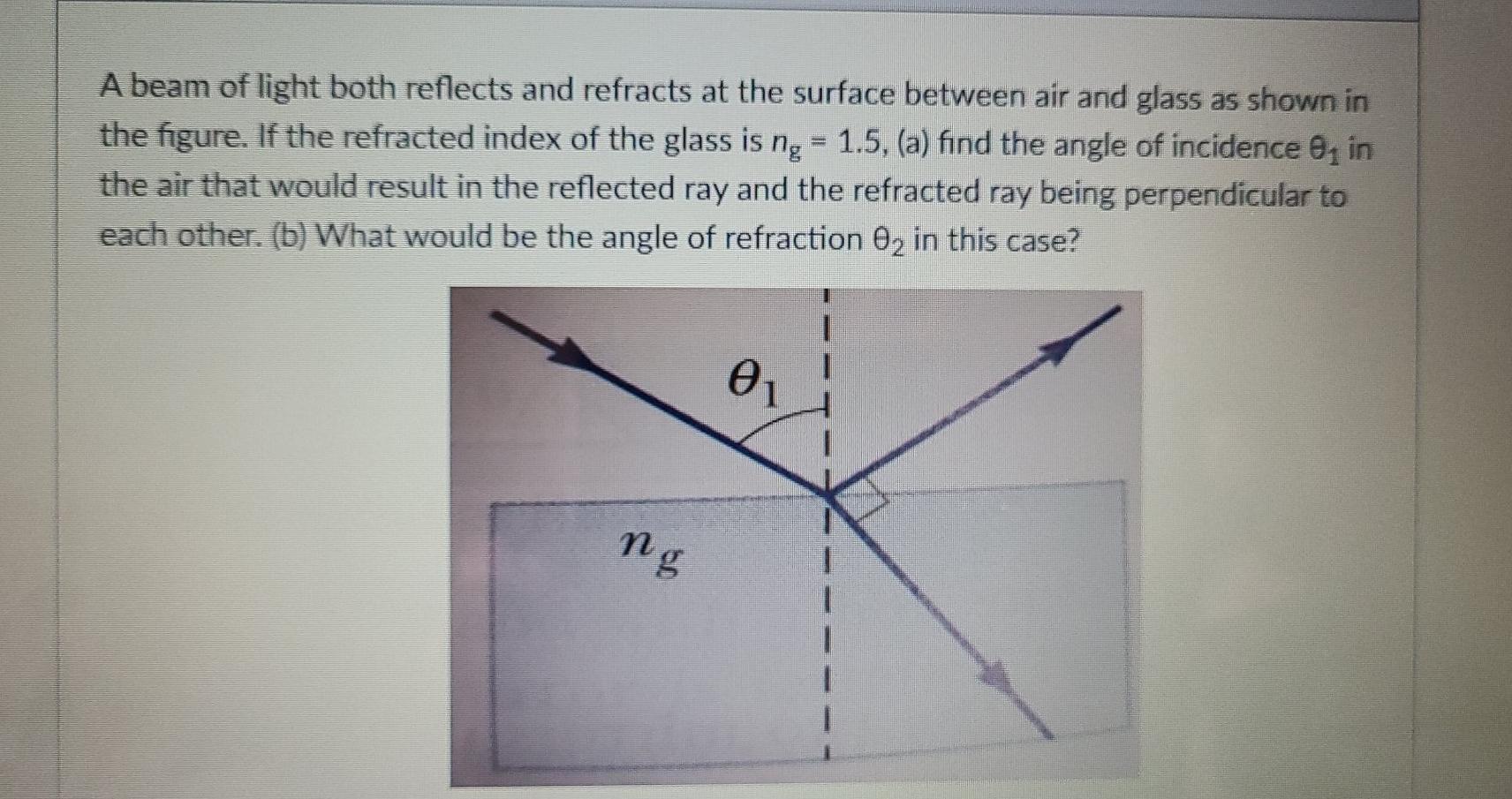 Solved A beam of light both reflects and refracts at the | Chegg.com