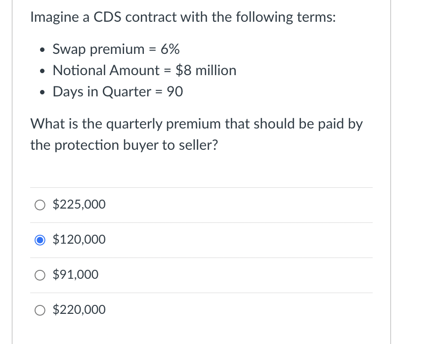 Solved Imagine a CDS contract with the following terms:Swap | Chegg.com