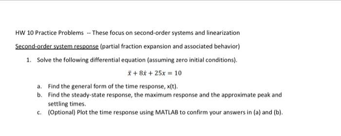 Solved HW 10 Practice Problems - These focus on second-order | Chegg.com