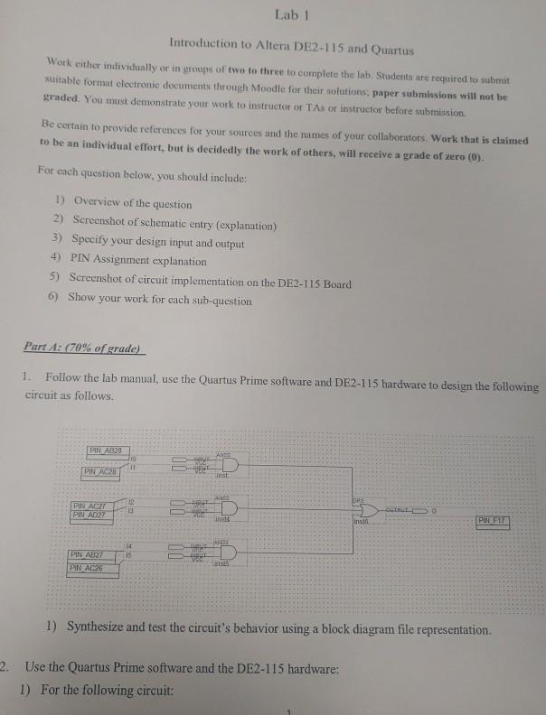 Lab 1 Introduction to Altera DE2-115 and Quartus Work | Chegg.com