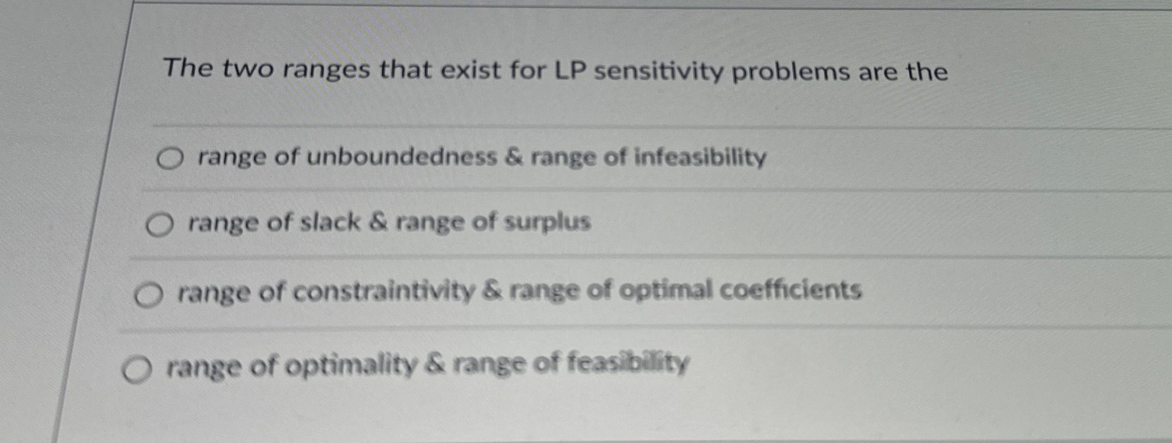 Solved The two ranges that exist for LP sensitivity problems | Chegg.com