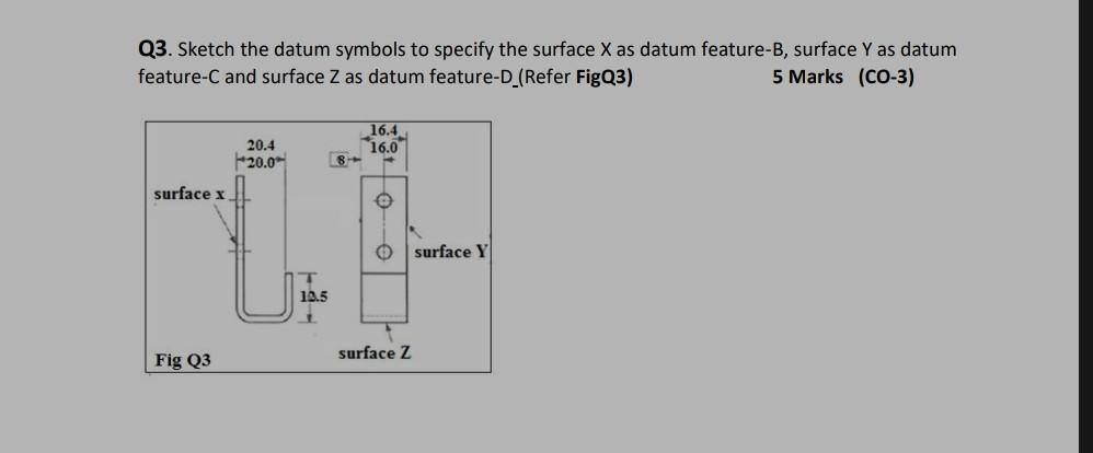 Solved Q3. ﻿Sketch the datum symbols to specify the surface | Chegg.com