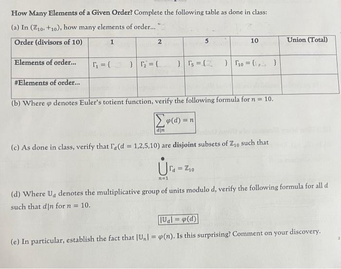 Solved How Many Elements of a Given Order? Complete the | Chegg.com