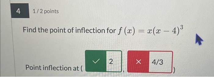 Solved Find the point of inflection for f(x)=x(x−4)3 Point | Chegg.com