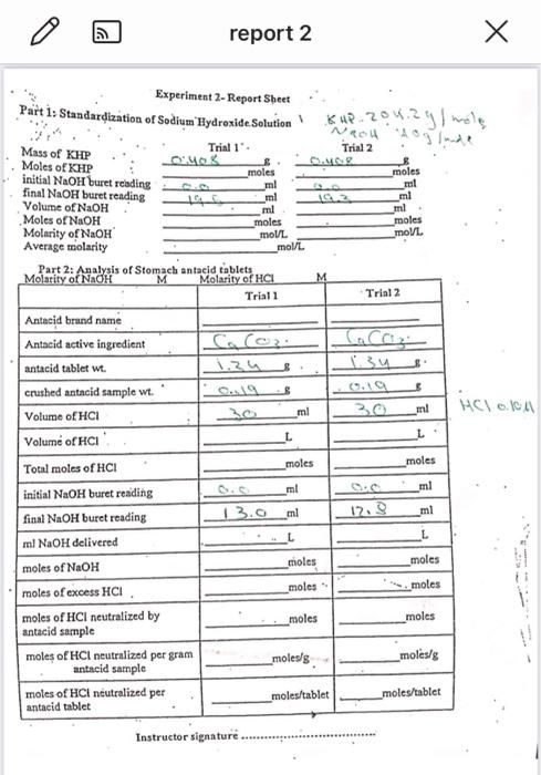 Solved report 2 Х Experiment 2- Report Sheet Part 1: | Chegg.com Solved report 2 Х Experiment 2- Report Sheet Part 1: | Chegg.com
