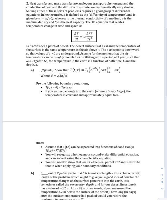 2. Heat transfer and mass transfer are analogous | Chegg.com